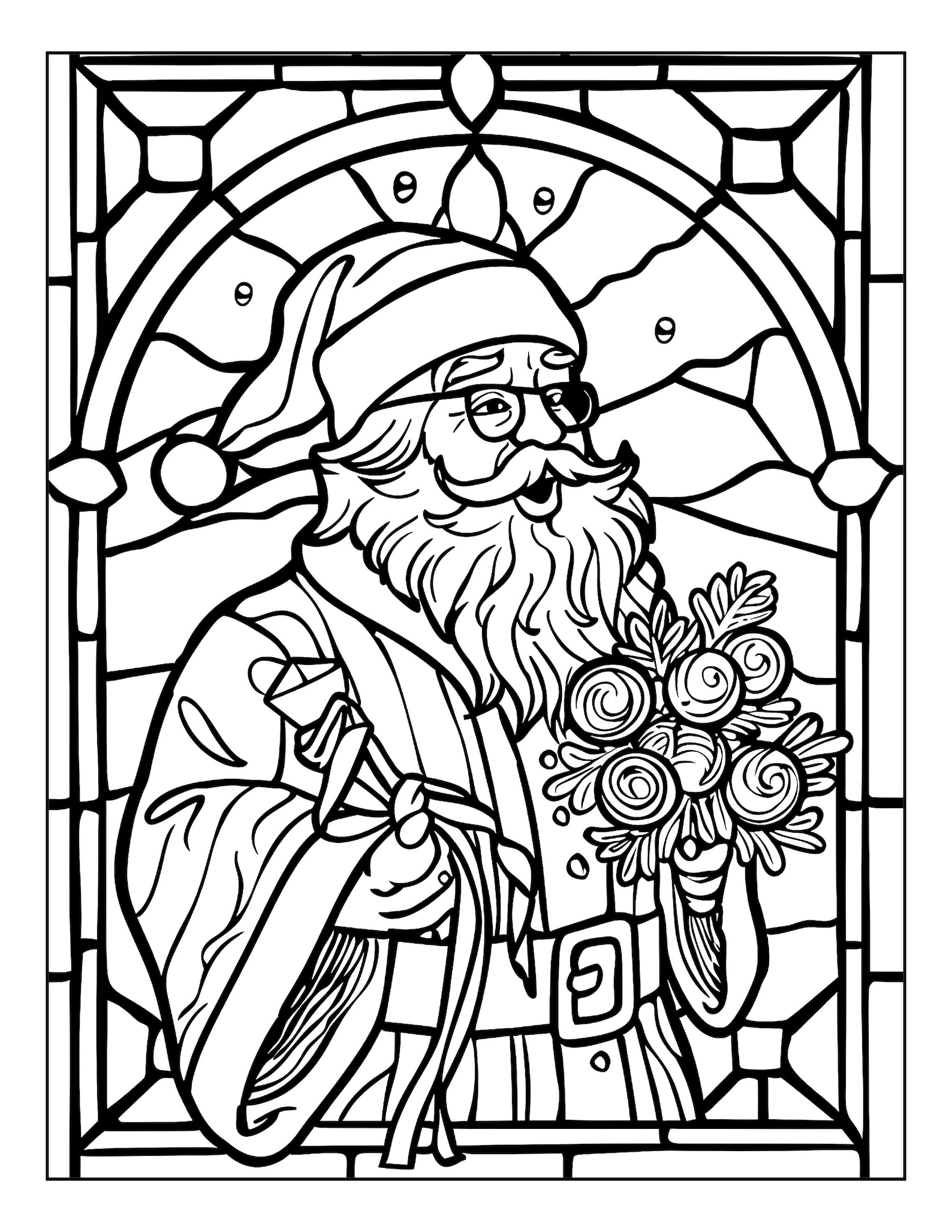 Stained Glass - Santa Claus - #1-5 - Coloring Pages (5 Pages) - Etsy