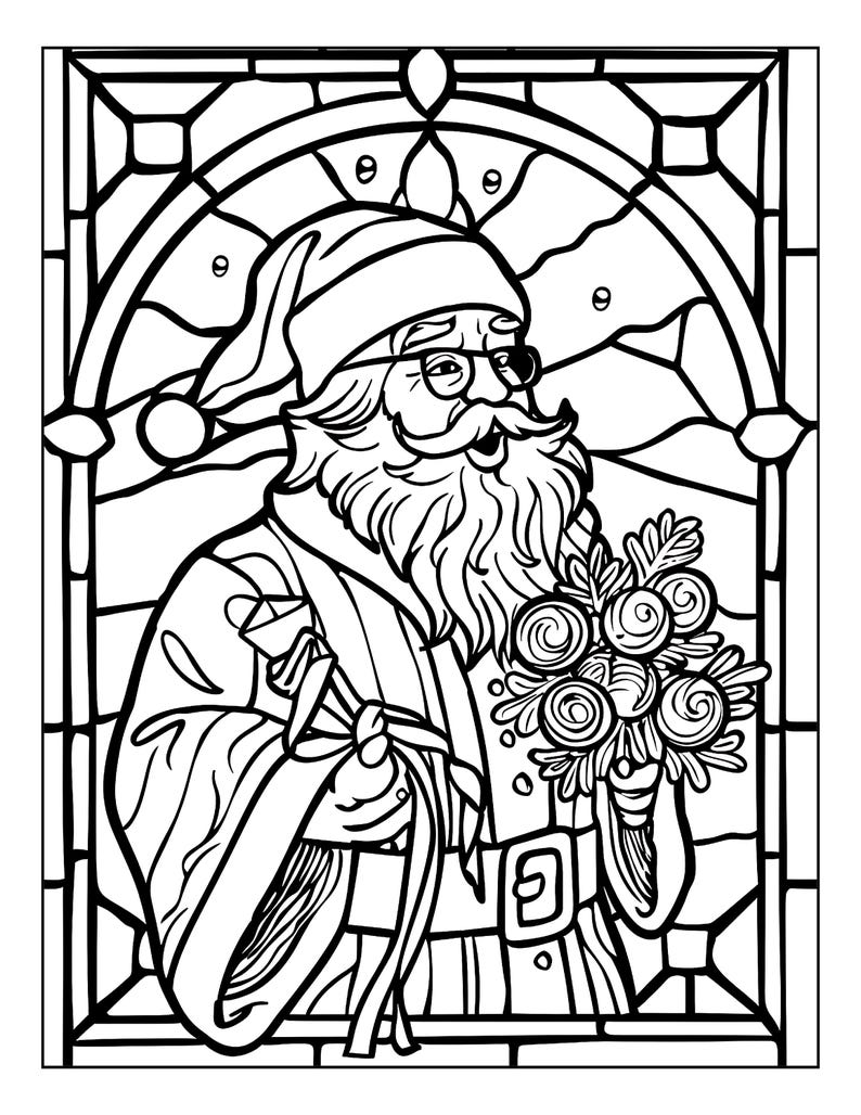 Stained Glass - Santa Claus - #1-5 - Coloring Pages (5 Pages) - Etsy