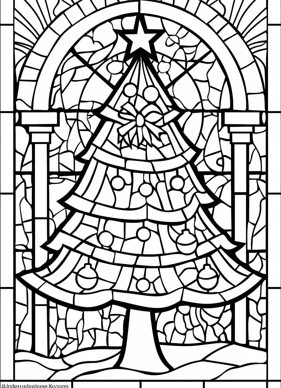 Stained Glass Christmas Tree - #6-10 - Coloring Pages (5 Pages) - Etsy