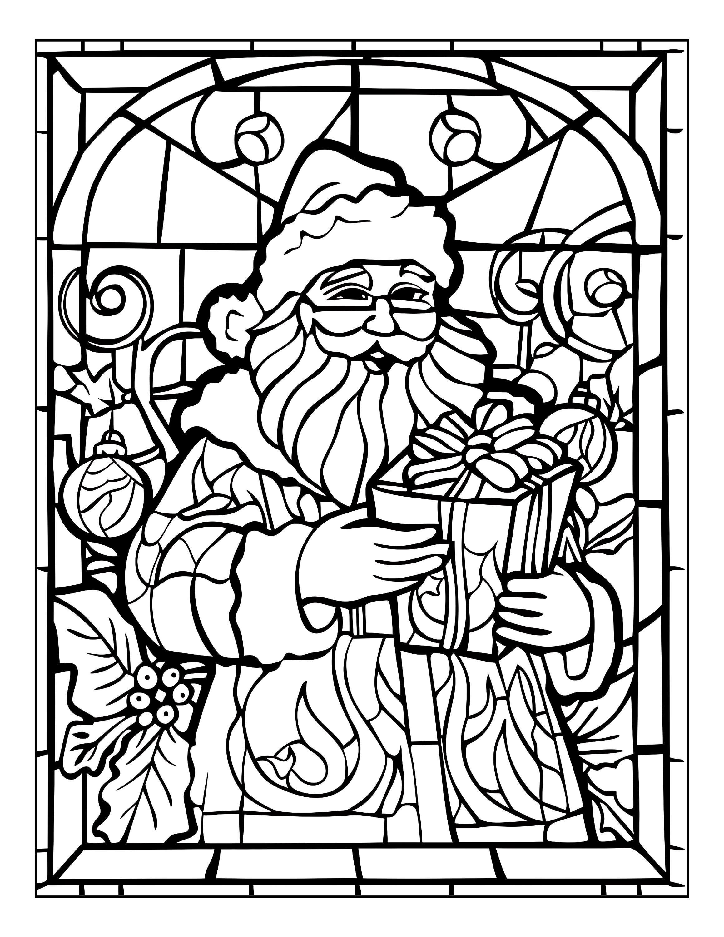 Stained Glass - Santa Claus - #11-15 - Coloring Pages (5 Pages) - Etsy