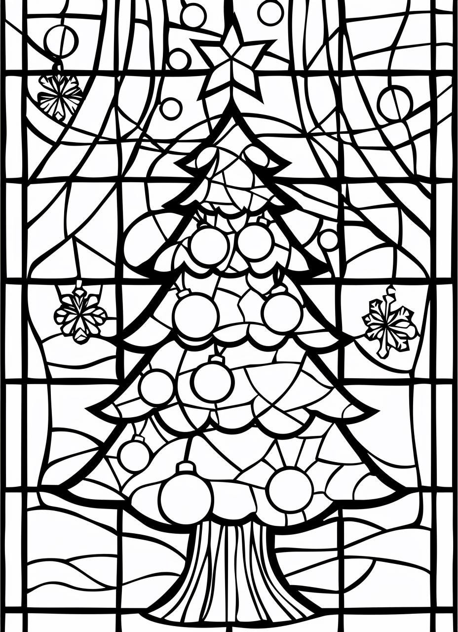 Stained Glass Christmas Tree - #41-45 - Coloring Pages (5 Pages) - Etsy