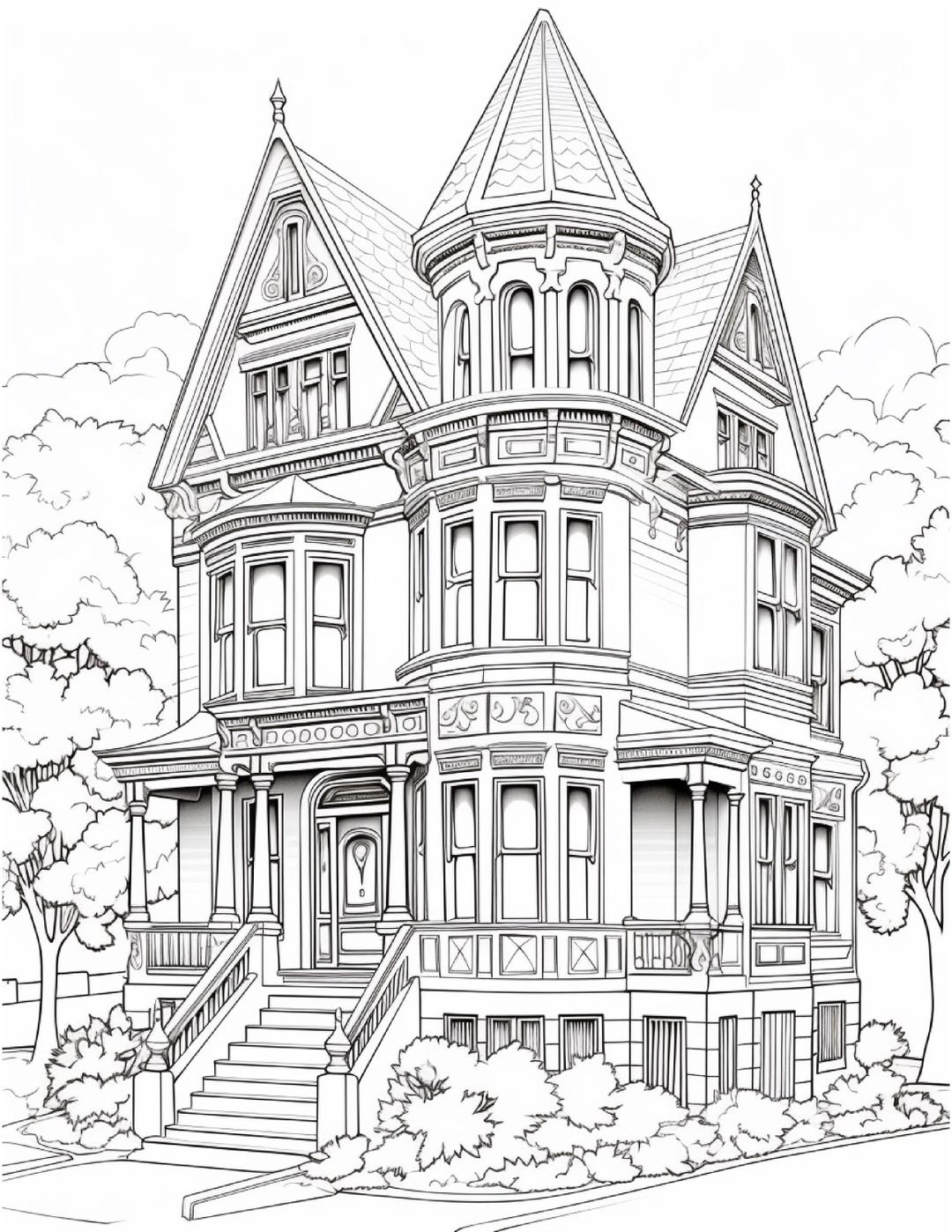 Victorian Houses - #21-25 - Coloring Pages (5 Pages) - Etsy