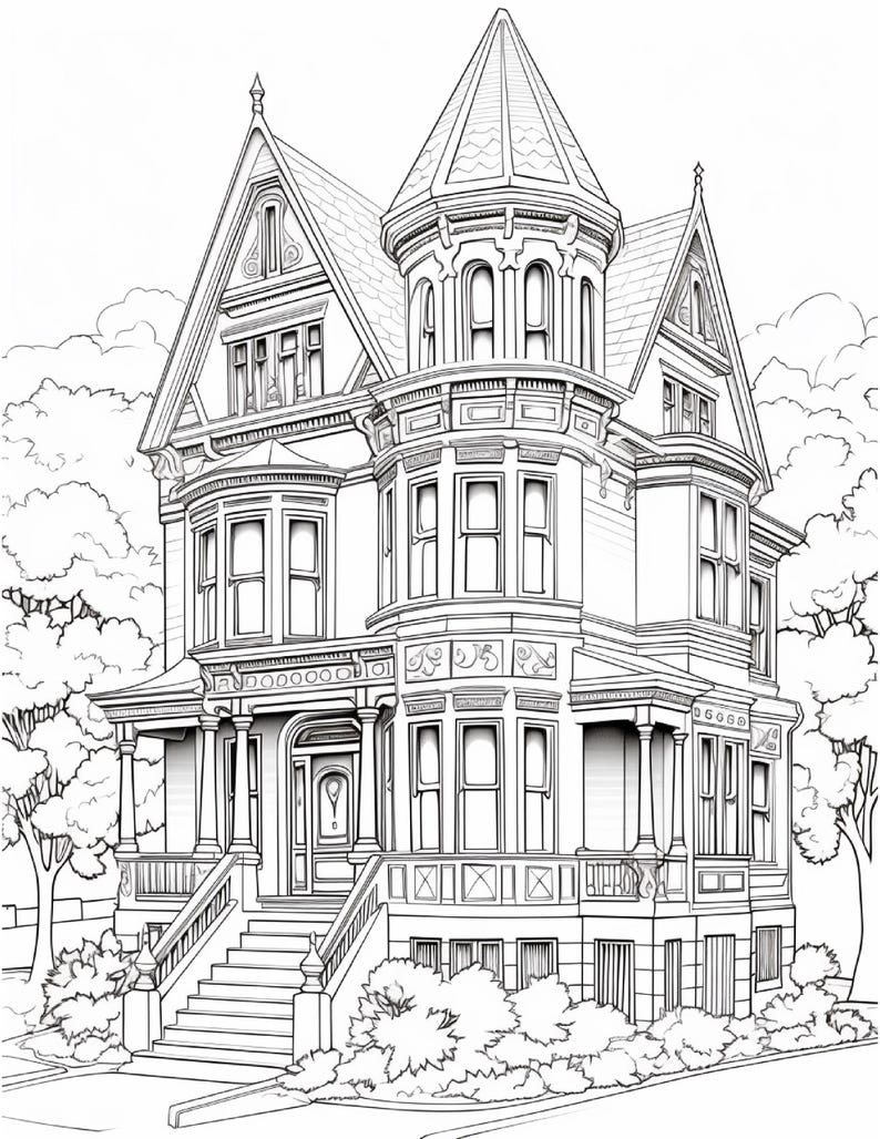 Victorian Houses - #21-25 - Coloring Pages (5 Pages) - Etsy