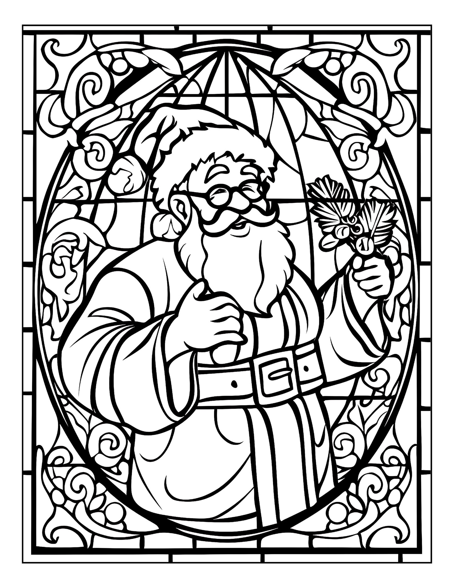 Stained Glass - Santa Claus - #21-25 - Coloring Pages (5 Pages) - Etsy
