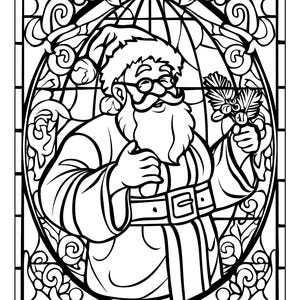 Stained Glass - Santa Claus - #21-25 - Coloring Pages (5 Pages) - Etsy