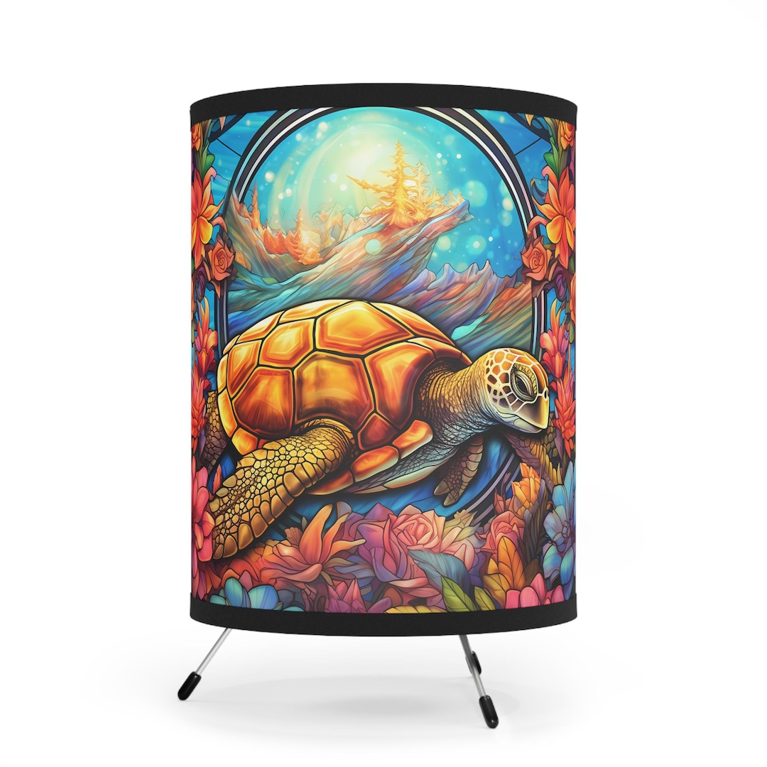 Sea Turtles Stained Glass Series -3- Tripod Lamp With High-res Printed ...