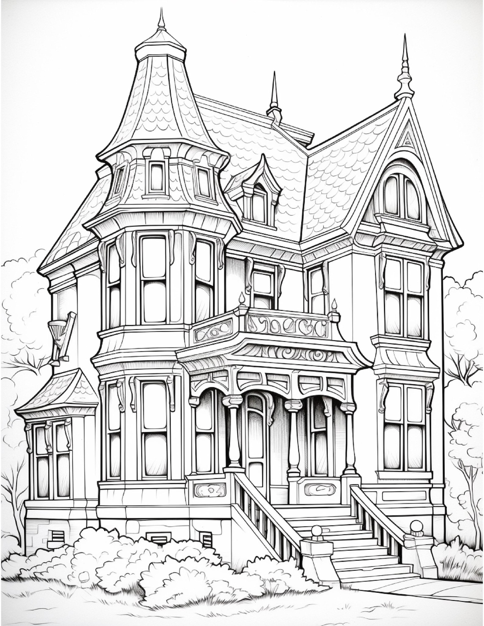 Victorian Houses - #16-20 - Coloring Pages (5 Pages) - Etsy
