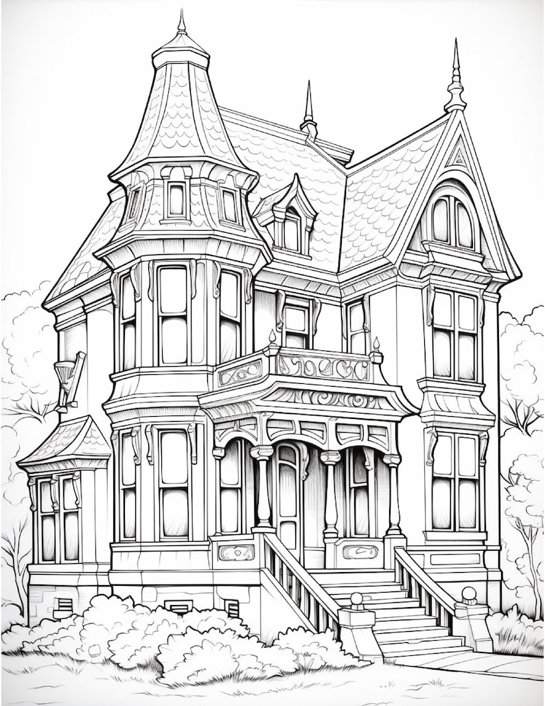 Victorian Houses - #16-20 - Coloring Pages (5 Pages) - Etsy