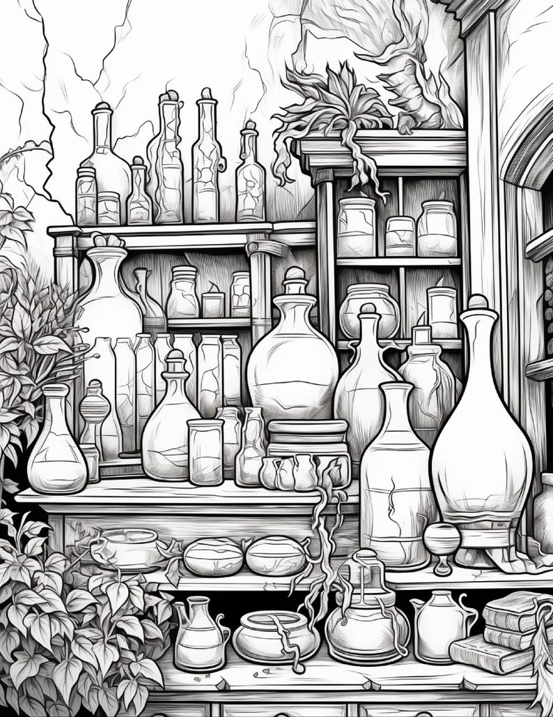 Magical Potions & Spells - #16-20 - Coloring Pages (5 Pages) - Etsy