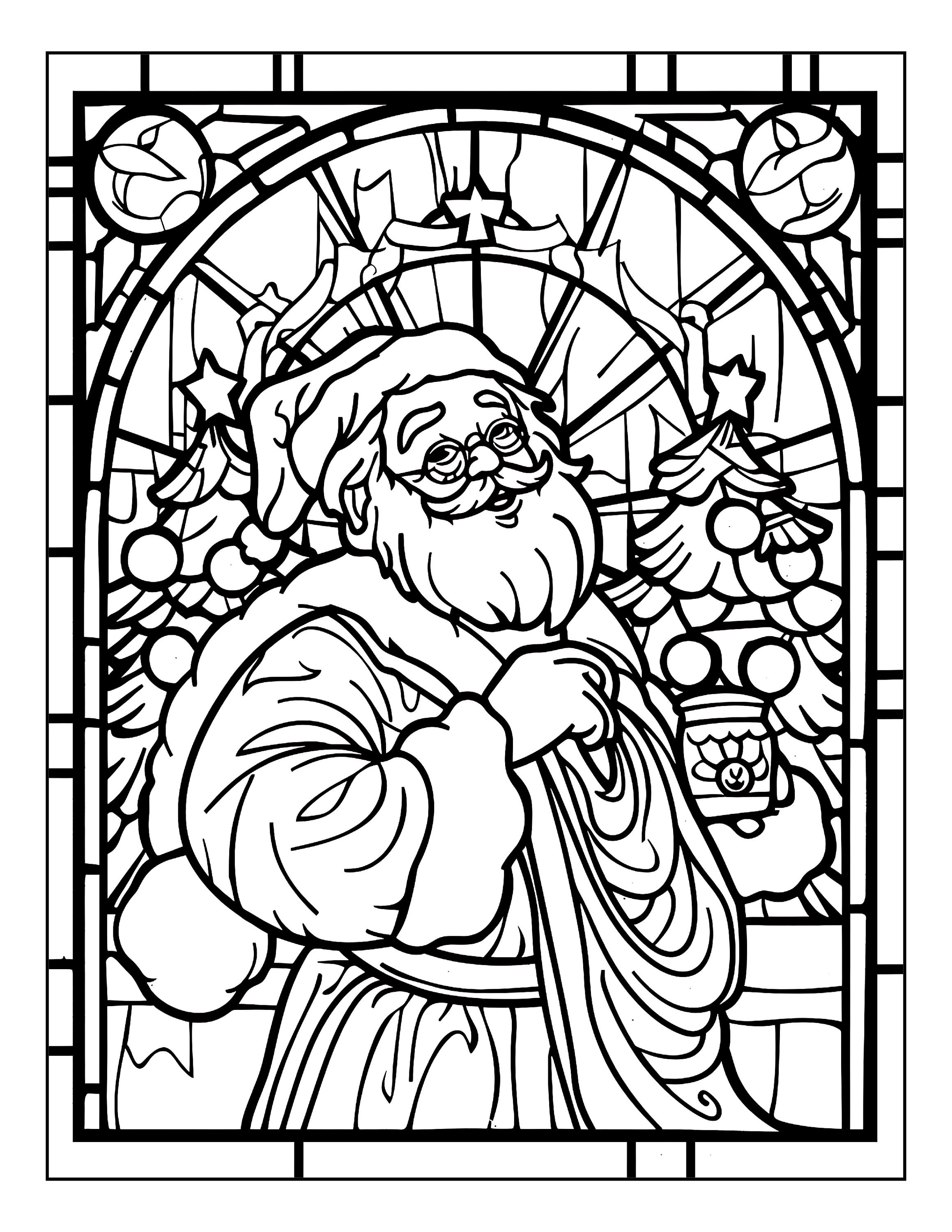 Stained Glass - Santa Claus - #31-35- Coloring Pages (5 Pages) - Etsy