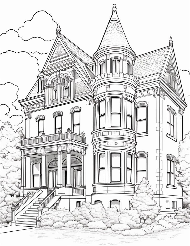 Victorian Houses - #21-25 - Coloring Pages (5 Pages) - Etsy