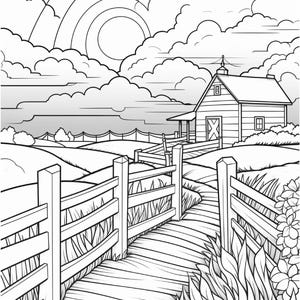 Countryside Sunrise - #1-5 - Coloring Pages (5 Pages) - Etsy