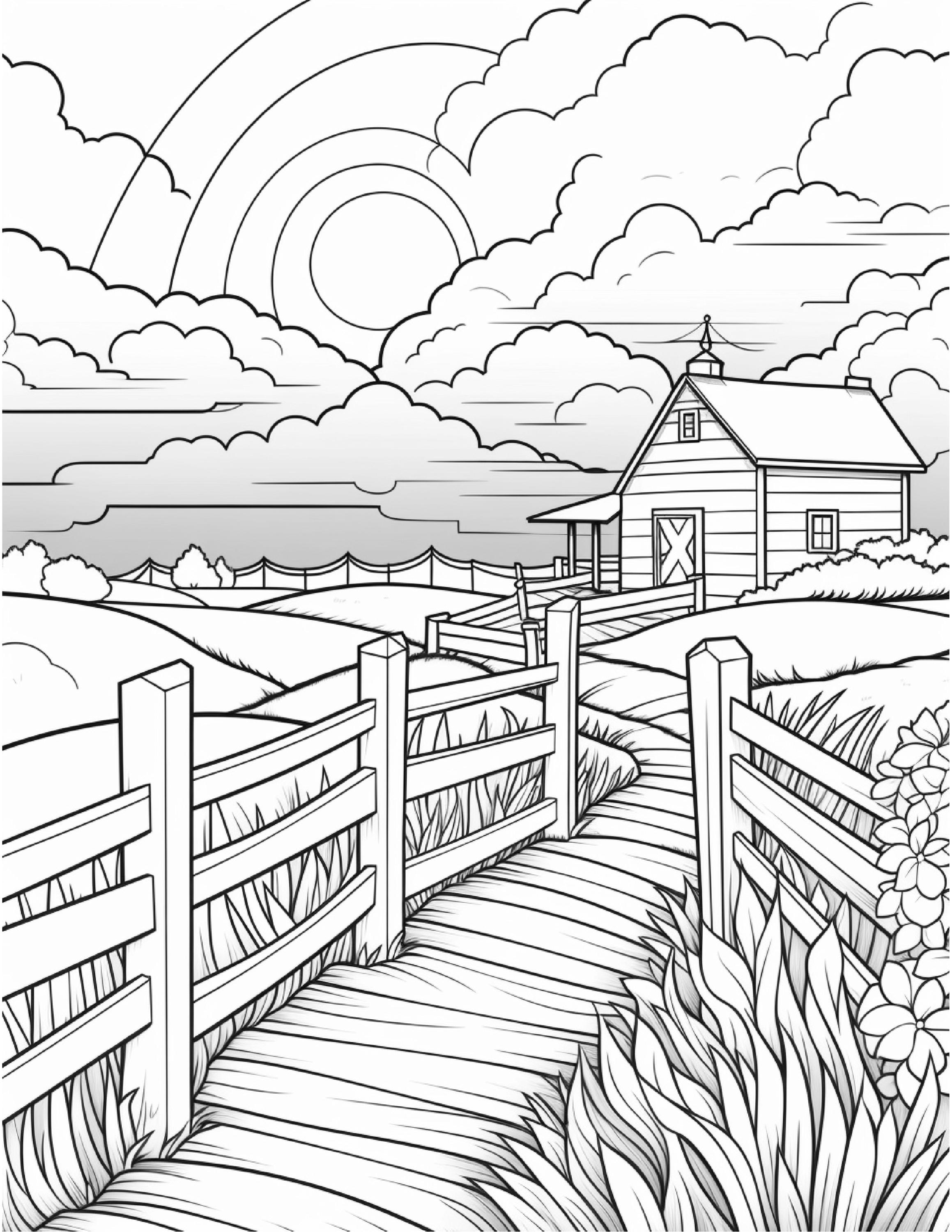 Countryside Sunrise - #1-5 - Coloring Pages (5 Pages) - Etsy