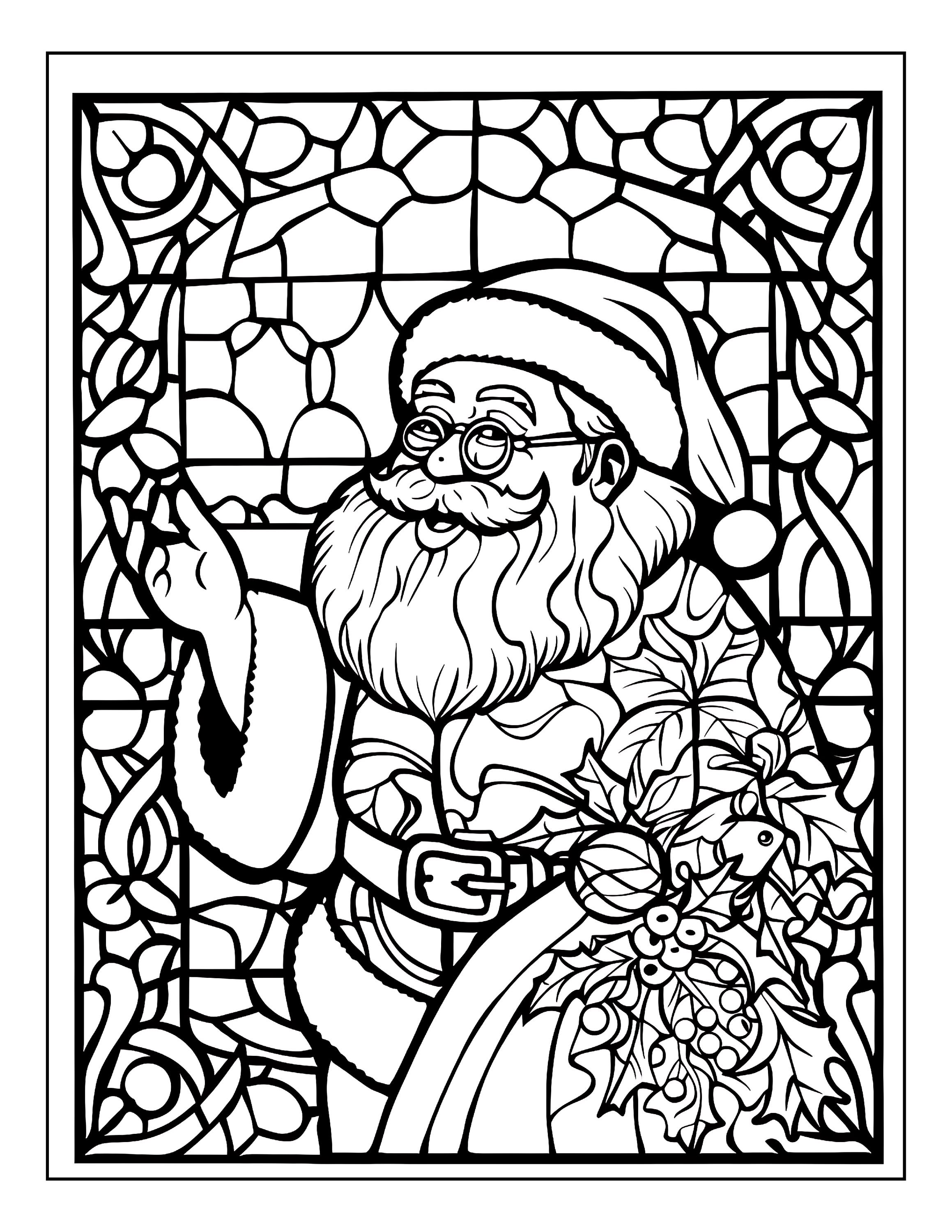 Stained Glass - Santa Claus - #26-30 - Coloring Pages (5 Pages) - Etsy