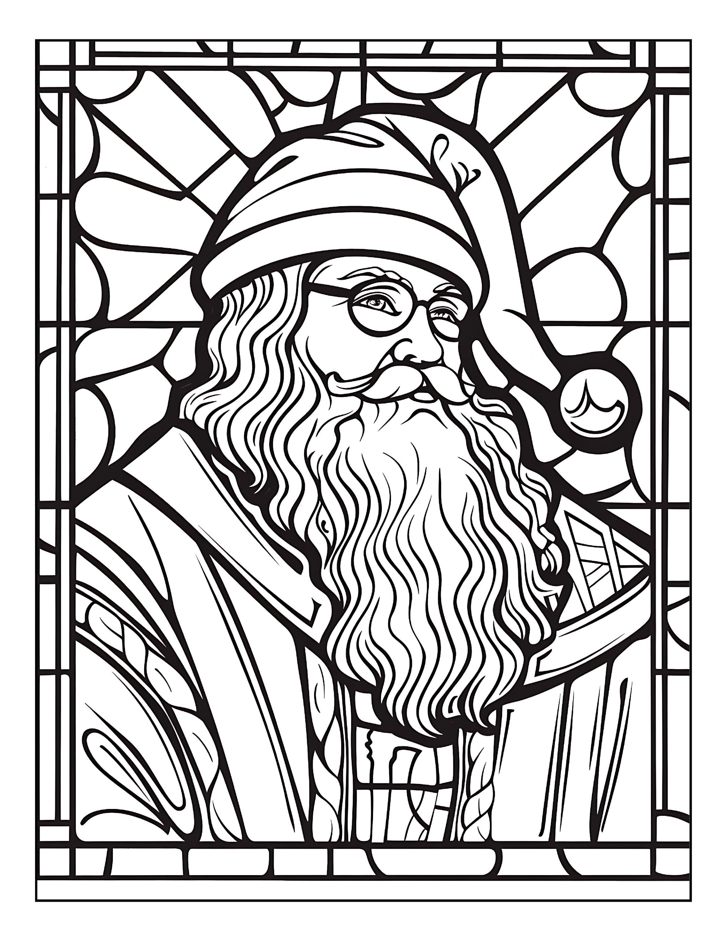 Stained Glass - Santa Claus - #31-35- Coloring Pages (5 Pages) - Etsy