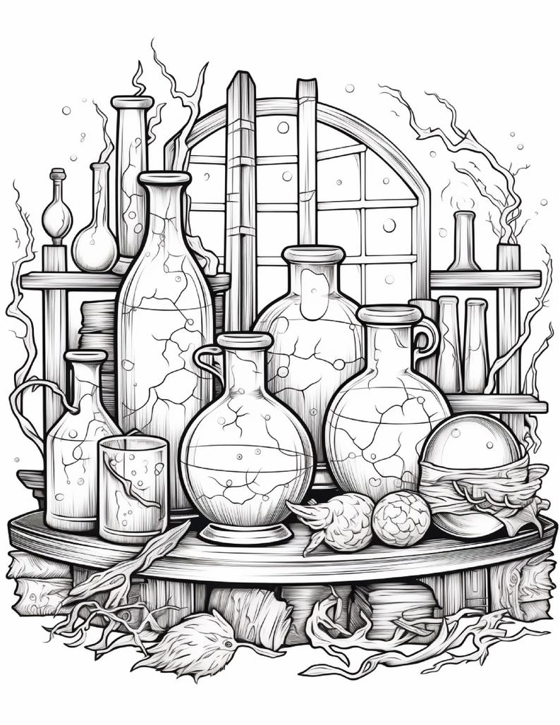 Magical Potions & Spells - #6-10 - Coloring Pages (5 Pages) - Etsy