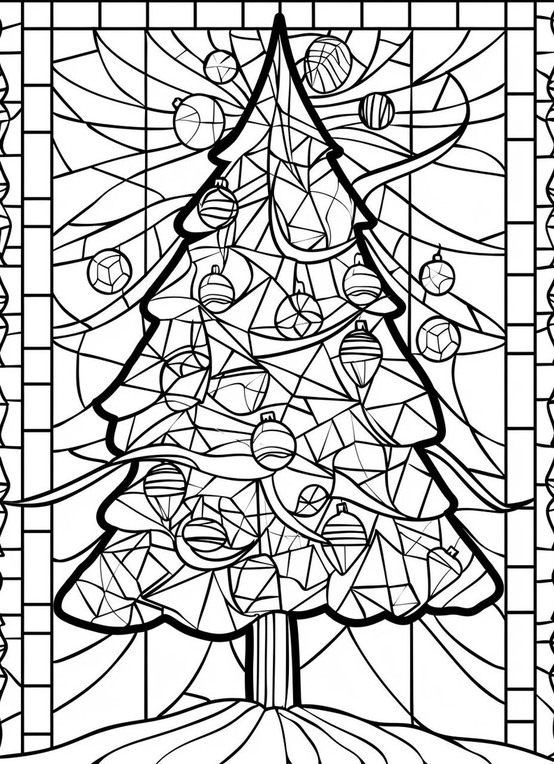 Stained Glass Christmas Tree - #41-45 - Coloring Pages (5 Pages) - Etsy