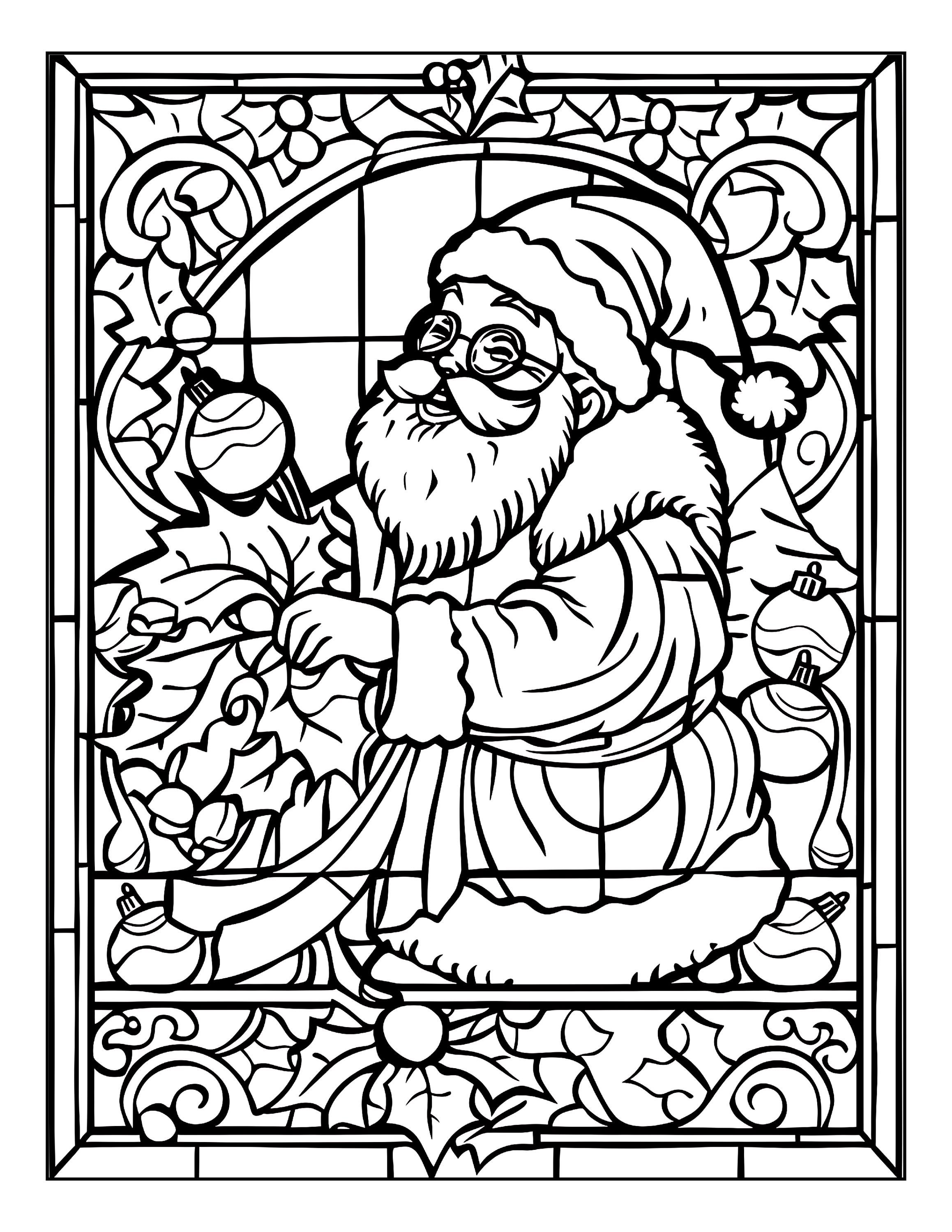 Stained Glass - Santa Claus - #21-25 - Coloring Pages (5 Pages) - Etsy