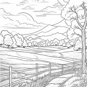 Countryside Sunrise - #16-20 - Coloring Pages (5 Pages) - Etsy