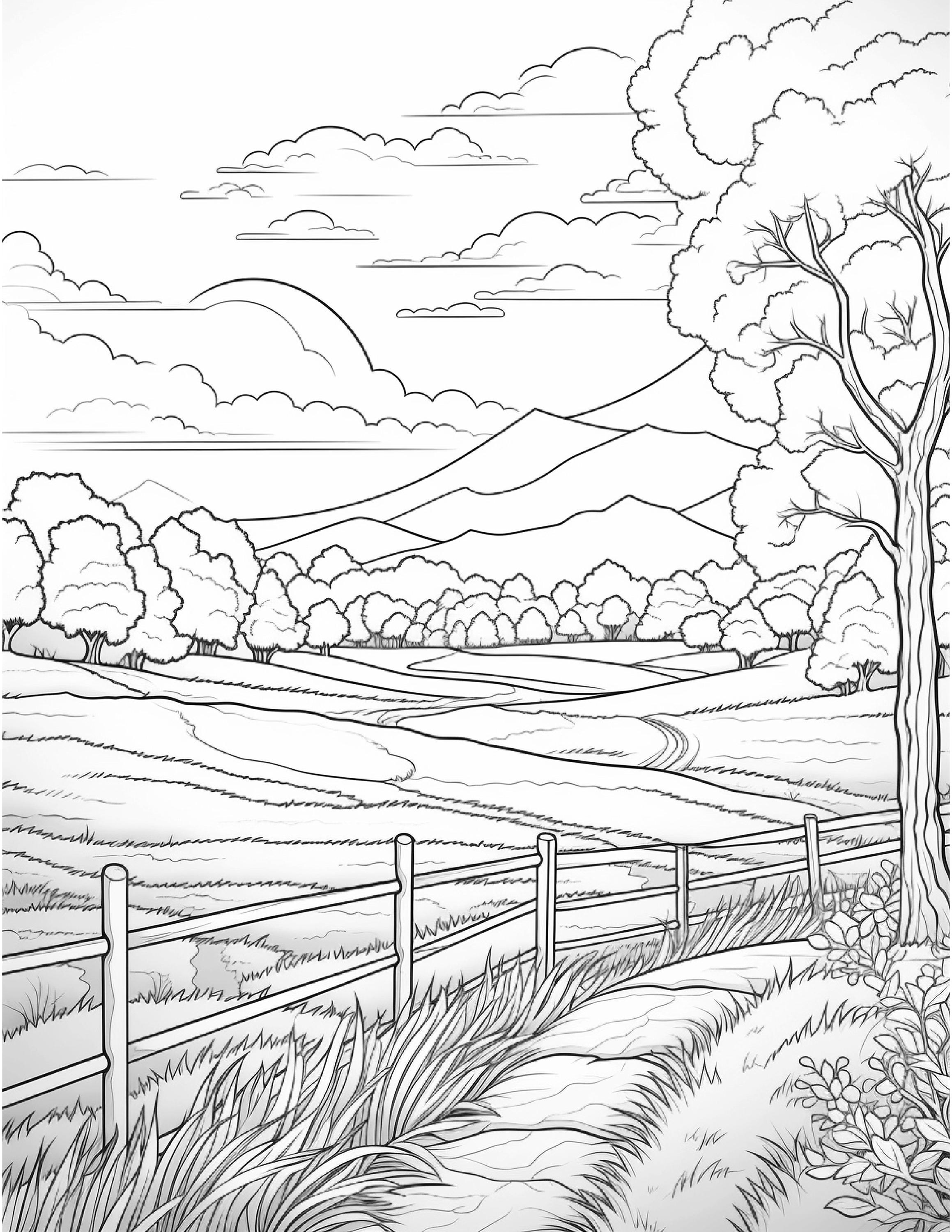 Countryside Sunrise - #16-20 - Coloring Pages (5 Pages) - Etsy