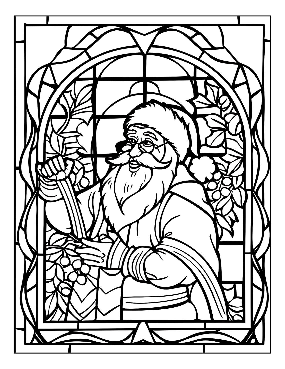 Stained Glass - Santa Claus - #1-5 - Coloring Pages (5 Pages) - Etsy