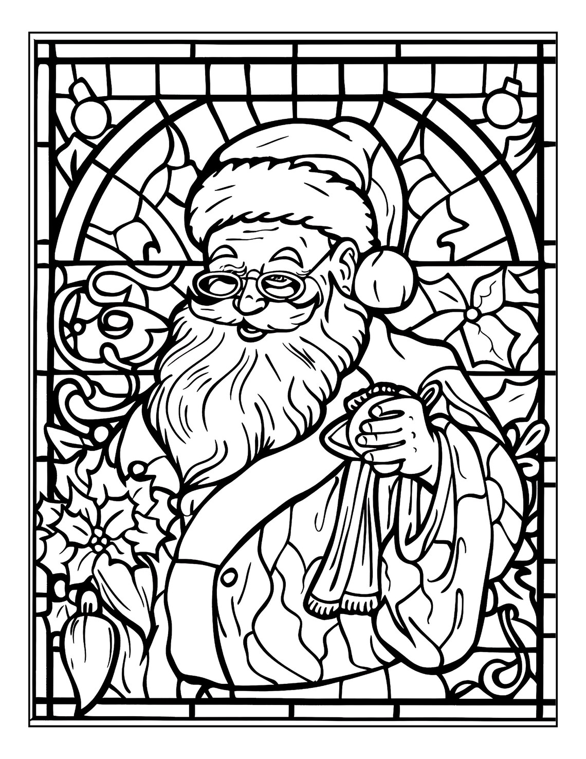 Stained Glass - Santa Claus - #41-45- Coloring Pages (5 Pages) - Etsy