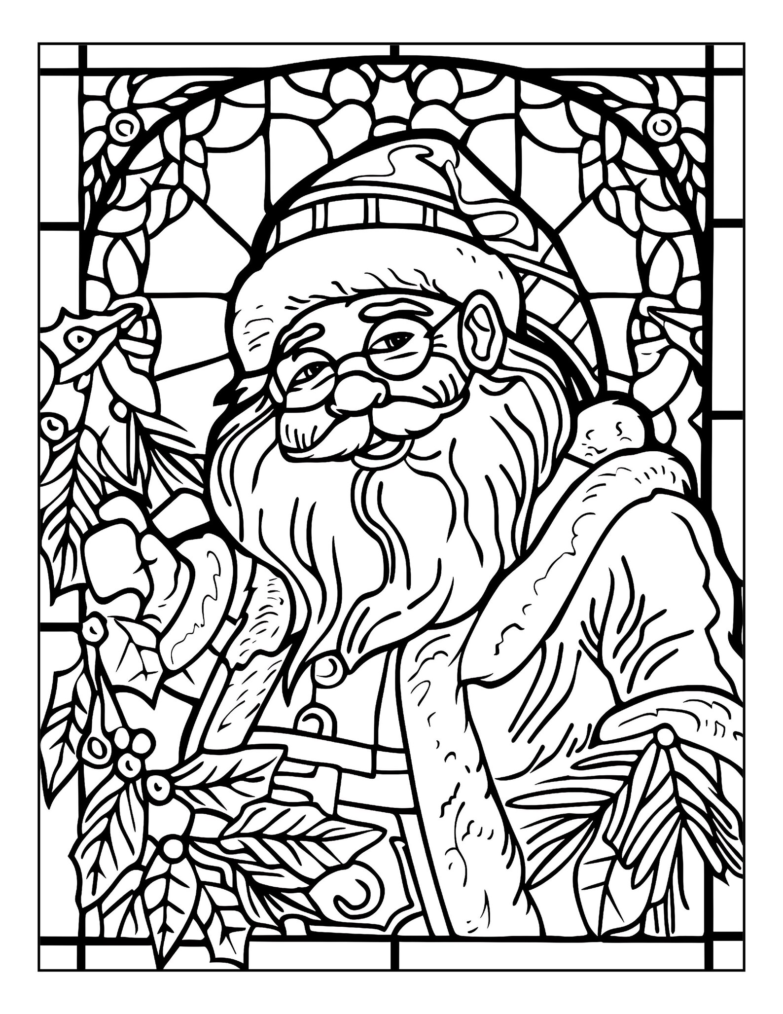 Stained Glass - Santa Claus - #26-30 - Coloring Pages (5 Pages) - Etsy