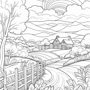 Countryside Sunrise - #11-15 - Coloring Pages (5 Pages) - Etsy