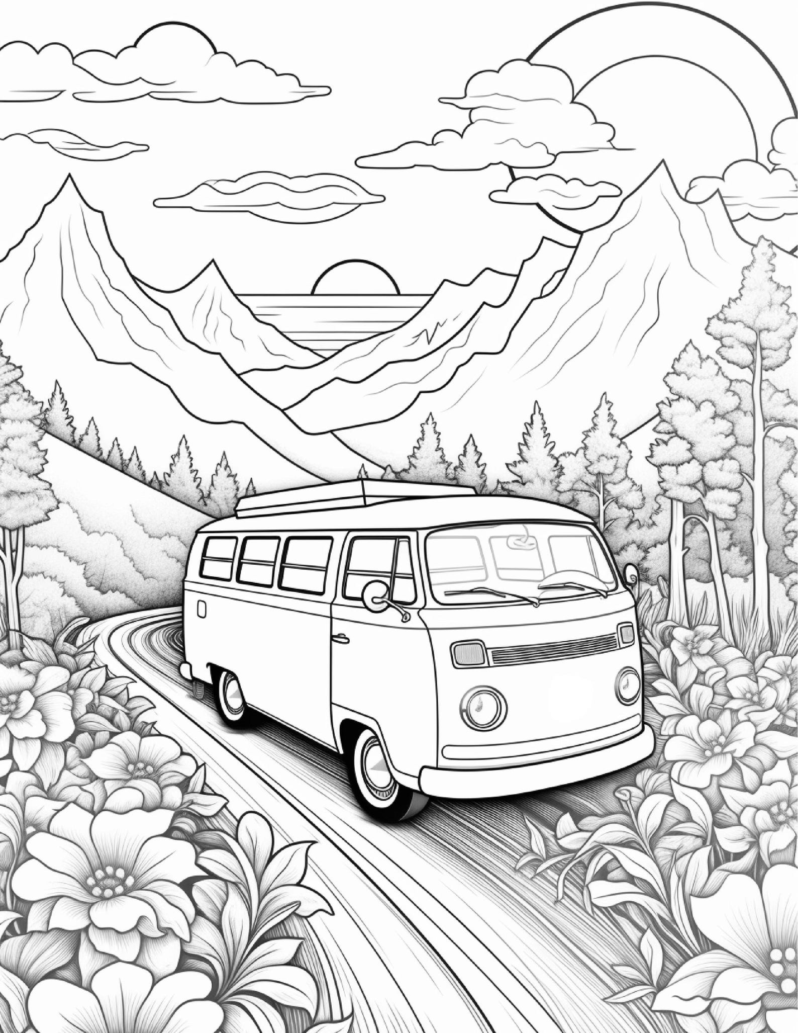 RV Van Road Trip - 1 - #6-10 - Coloring Pages (5 Pages) - Etsy