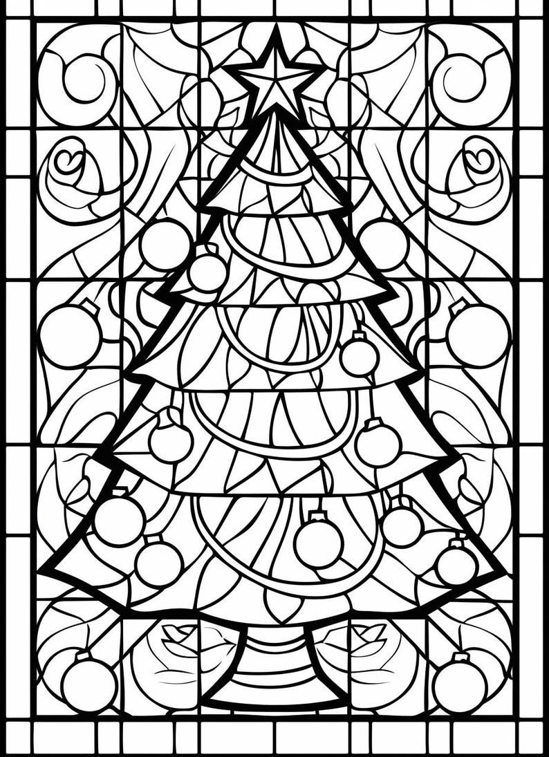 Stained Glass Christmas Tree - #11-15 - Coloring Pages (5 Pages) - Etsy
