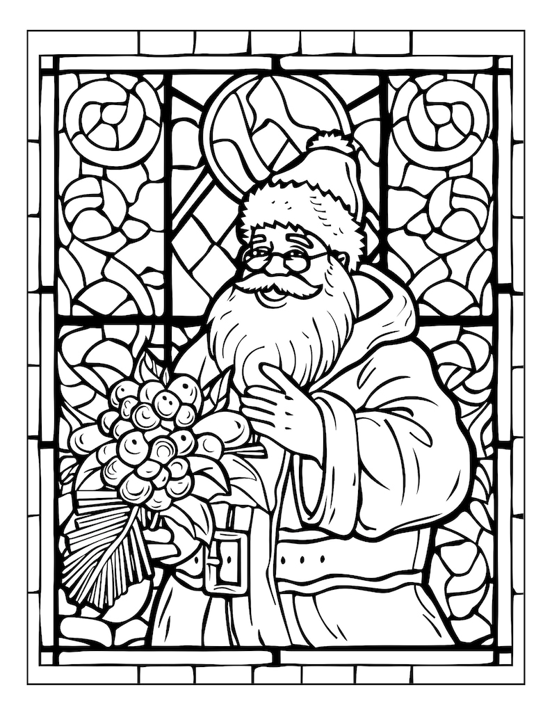 Stained Glass - Santa Claus - #11-15 - Coloring Pages (5 Pages) - Etsy