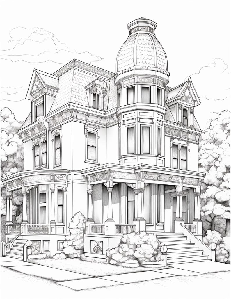 Victorian Houses - #11-15 - Coloring Pages (5 Pages) - Etsy