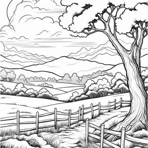 Countryside Sunrise - #16-20 - Coloring Pages (5 Pages) - Etsy