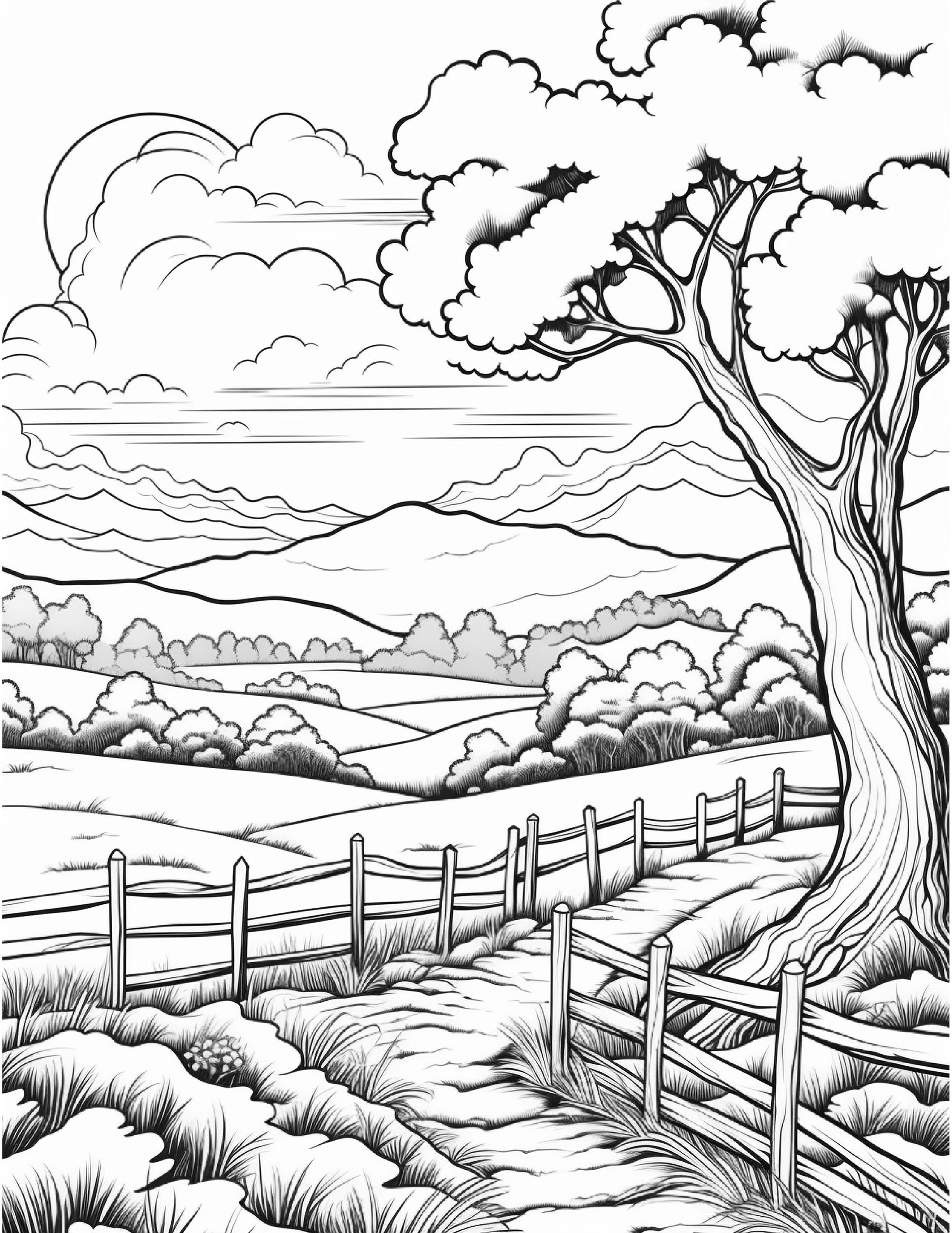Countryside Sunrise - #16-20 - Coloring Pages (5 Pages) - Etsy