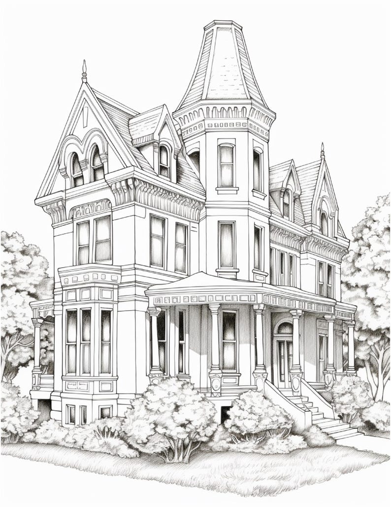 Victorian Houses - #16-20 - Coloring Pages (5 Pages) - Etsy
