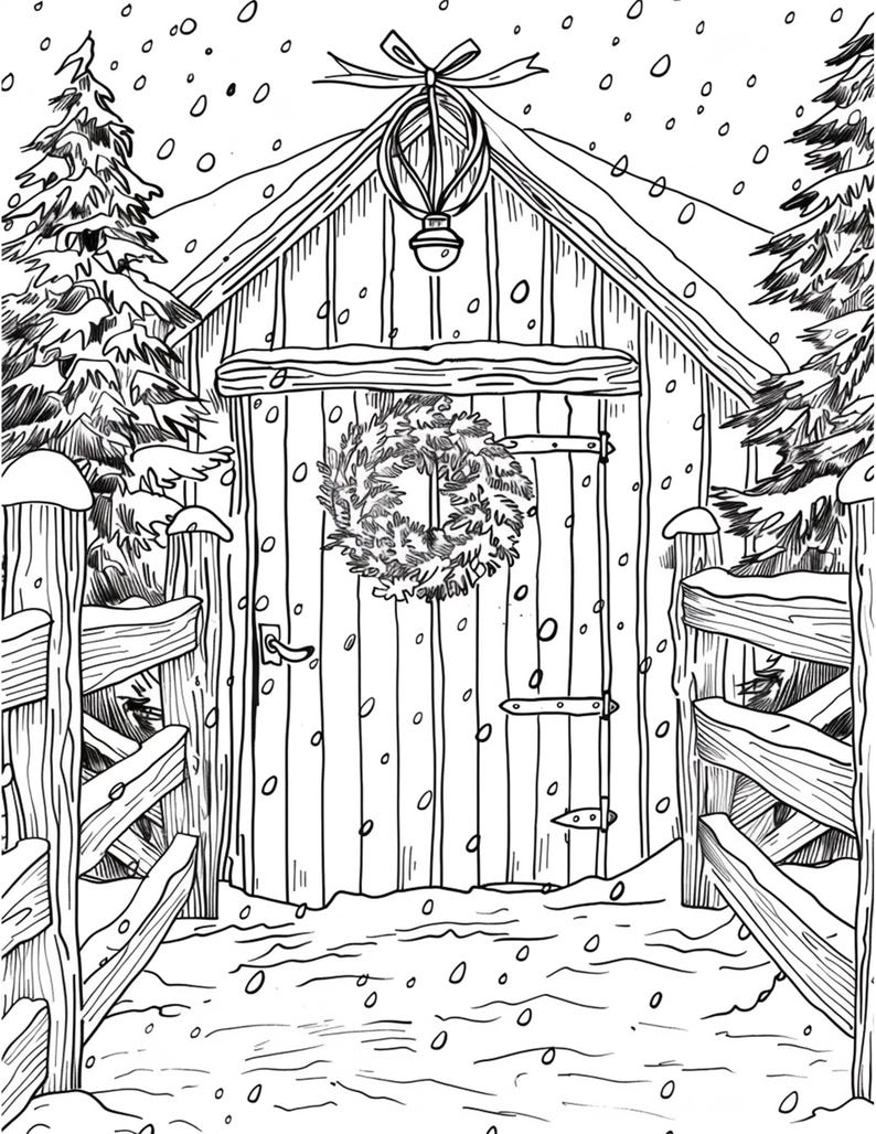 Country Christmas - #6-10 - Coloring Pages (5 Pages) - Etsy