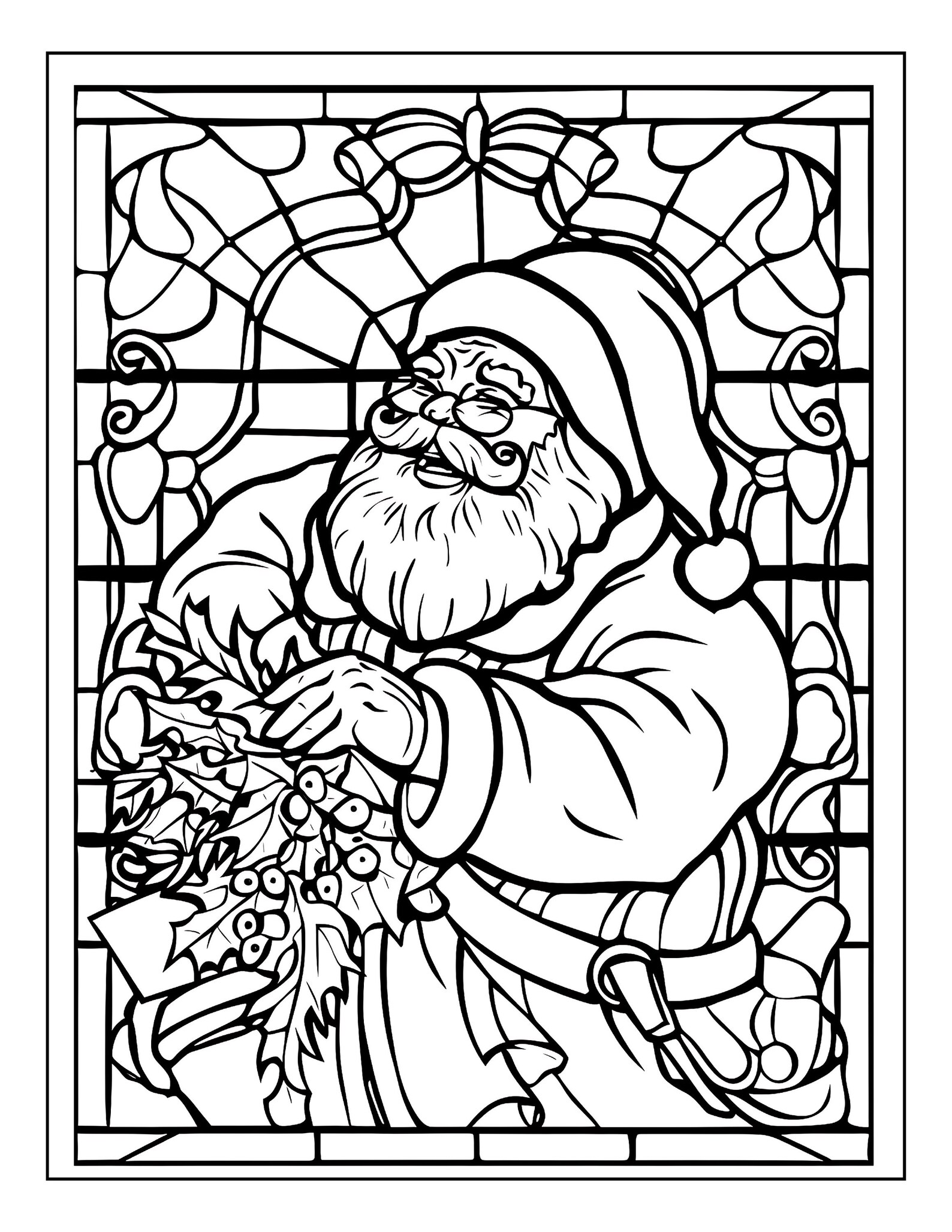 Stained Glass - Santa Claus - #21-25 - Coloring Pages (5 Pages) - Etsy