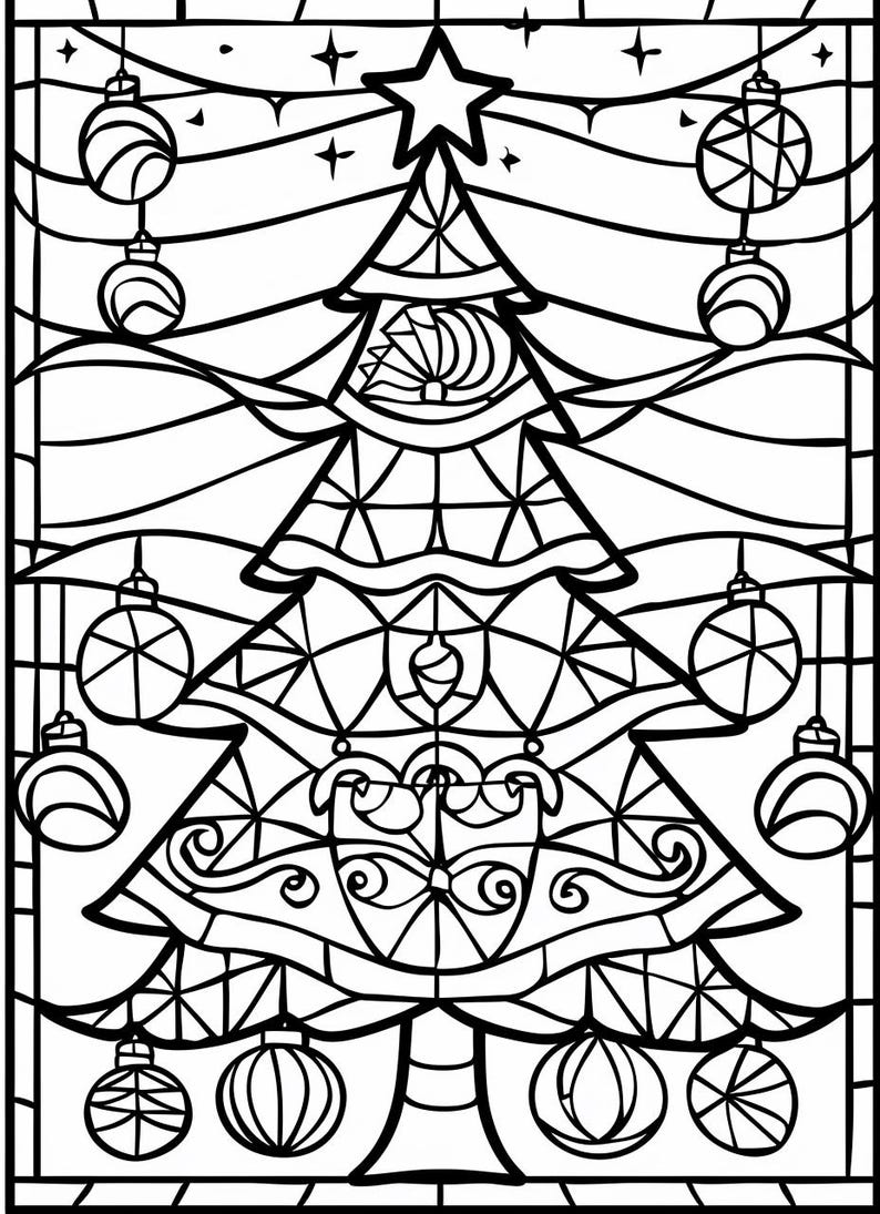 Stained Glass Christmas Tree - #41-45 - Coloring Pages (5 Pages) - Etsy