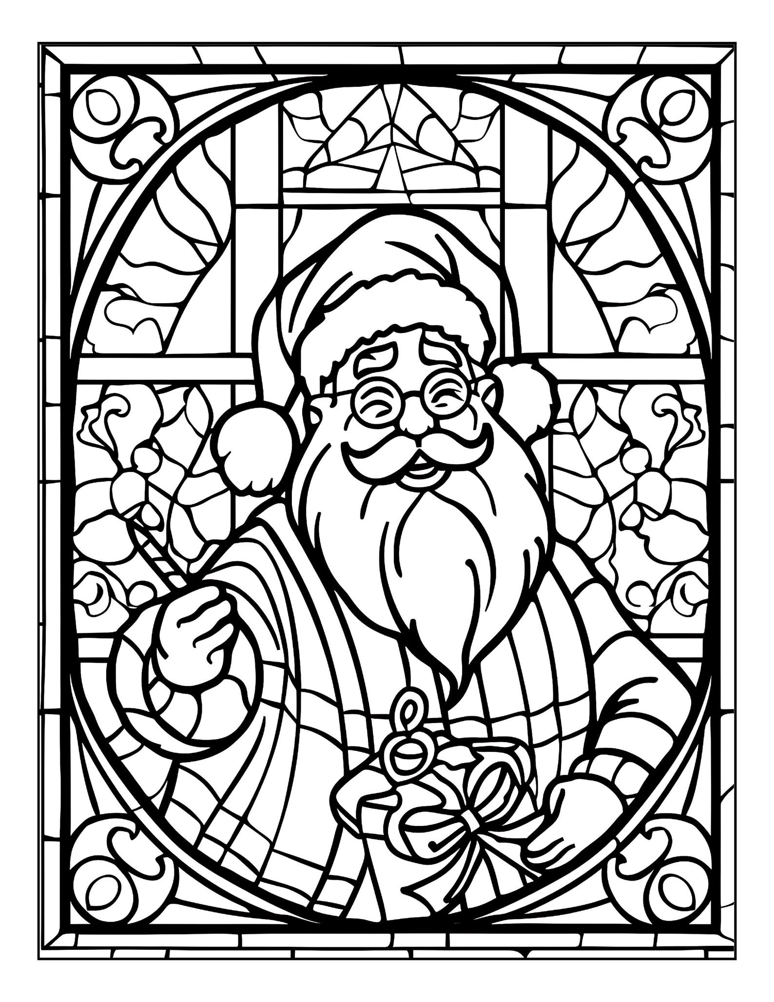 Stained Glass - Santa Claus - #26-30 - Coloring Pages (5 Pages) - Etsy