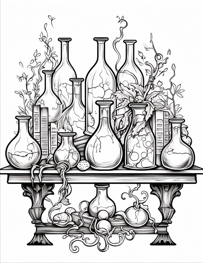 Magical Potions & Spells - #16-20 - Coloring Pages (5 Pages) - Etsy