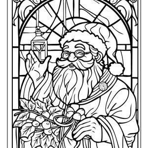 Stained Glass - Santa Claus - #16-20 - Coloring Pages (5 Pages) - Etsy