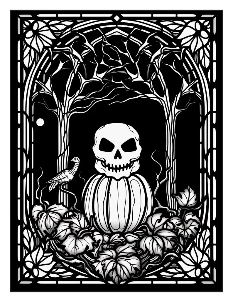 Stained Glass Halloween - #6-10 - Coloring Pages (5 Pages) - Etsy
