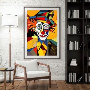 Happy Clown in Cubism Artwork: Picasso Inspired Wall Art, Cubist ...