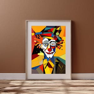 Happy Clown in Cubism Artwork: Picasso Inspired Wall Art, Cubist ...