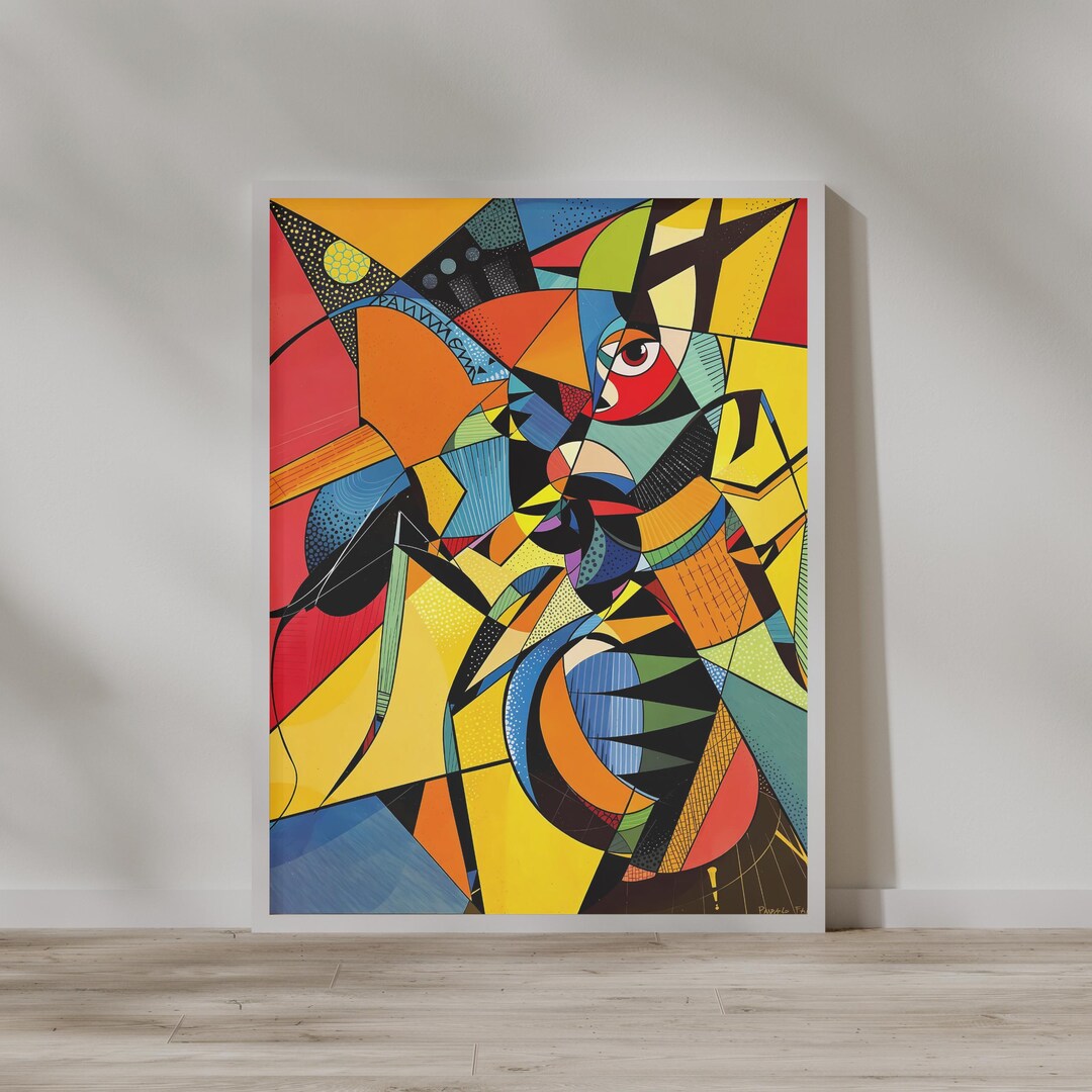 Cubism Artwork: Vibrant Abstract Ant Painting, Colorful Cubist Wall Art ...