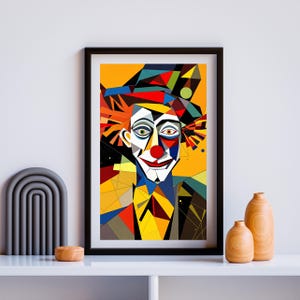 Happy Clown in Cubism Artwork: Picasso Inspired Wall Art, Cubist ...