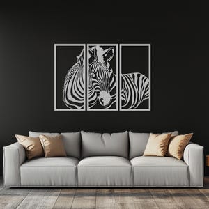 Zebra Triptych Metal Wall Art - Abstract Zebra Panels - Modern Wildlife ...