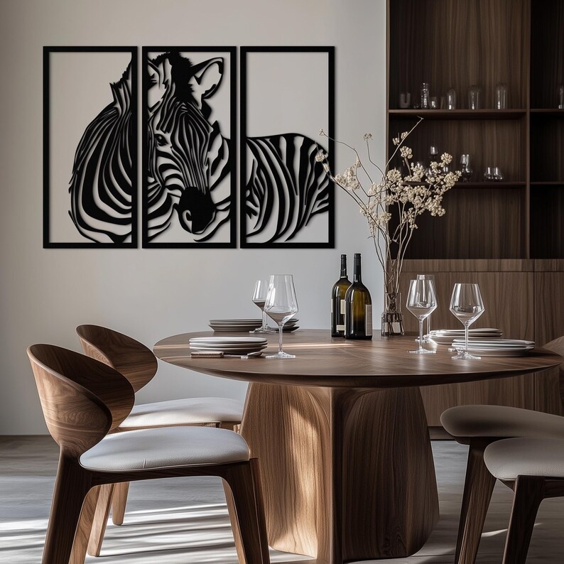 Zebra Triptych Metal Wall Art - Abstract Zebra Panels - Modern Wildlife ...