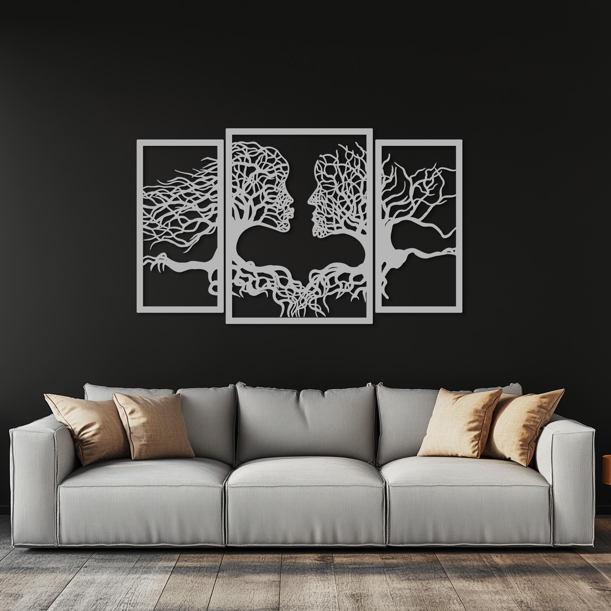 Tree of Life Couple Metal Wall Art - Abstract Triptych Metal Decor ...