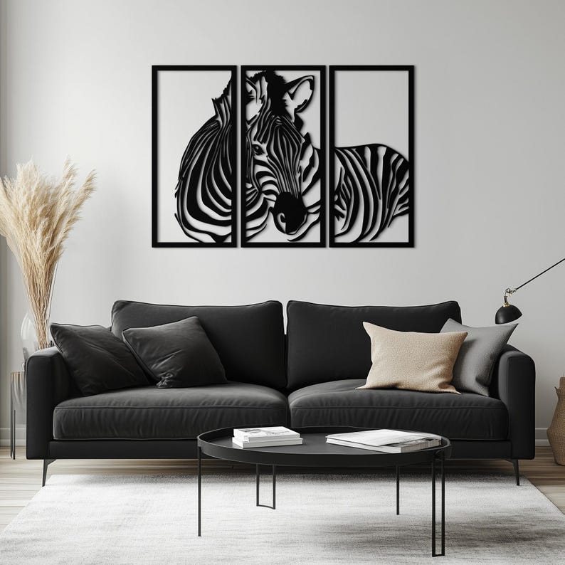Zebra Triptych Metal Wall Art - Abstract Zebra Panels - Modern Wildlife ...